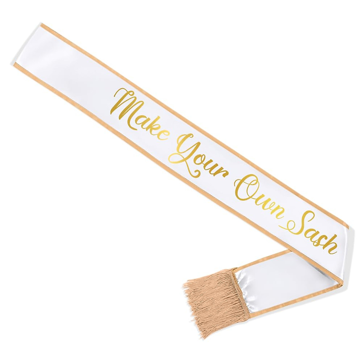 Party to Be Plain Sash with Tassels Blank Satin Sash for Adults 3.9" Wide x 74.8" in Total Length (White with golden border)
