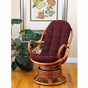 Java Lounge Swivel Rocking Chair with Cream Cushion Natural Rattan Wicker Handmade, Colonial
