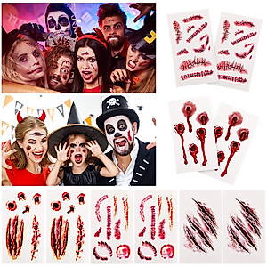 Sibba Fake Blood Temporary Tattoo Body Art Skin Stickers 10 Pieces Horror Realistic Bloody Wound Scar Scab Bruise Easter Halloween Cosplay Party Makeup Kit