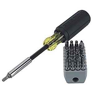 Klein Tools 32510 Magnetic Multibit Screwdriver with Sturdy Torx, Hex, Spanner, Tri-Wing, Torq and Nut Tamperproof Bits and Storage Block