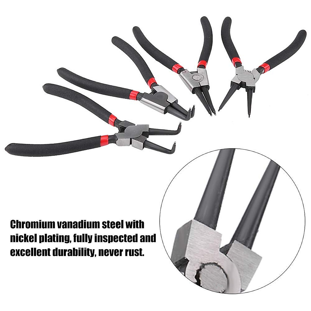 Snap Ring Pliers Set, 4-Piece Heavy Duty Circlip Pliers Set 7-inch Internal/External Circlip Pliers Kit with Straight/Bent Jaw for Ring Remover Retaining and Remove Hoses