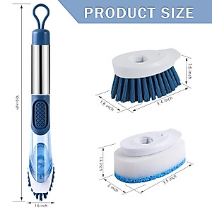 NileHome Dish Brush with Soap Dispenser Dish Scrubber with 4 Replaceable Heads Kitchen Dish Scrub Brush with Stainless Steel Handle Dish Cleaning Brush Dish Wand for Dishes, Pots…