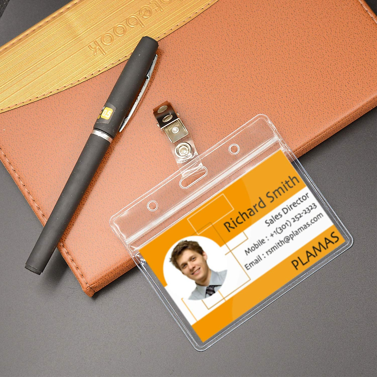 250 Pack - WTQ Waterproof ID Badge Holders (Fit 3.6 x 2.4 Insert), Clear Plastic, Premium Quality, Heavy-Duty, Horizontal Hanging Card Holder with Zipper, Sealable Vinyl Nametag Holders