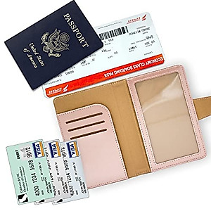 Teskyer Passport Holder and Vaccine Card Holder Combo, Fit for 4 x 3 Vaccine Card, Leather Passport Wallet Cover with Vaccine Card Slot, Rose Gold