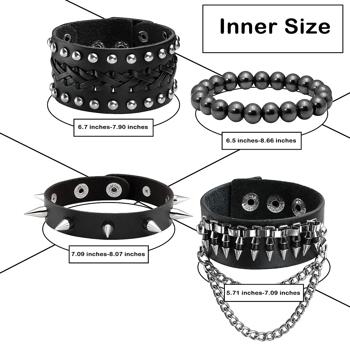 Eigso Punk Leather Spikes Cuff Bracelets for Men Women Unisex Retro Vintage Biker Rock Wristbands for Man Woman