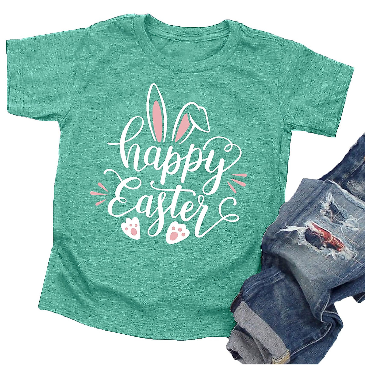 Happy Easter Shirt for Toddler Baby Girls Boys Bunny Rabbit Graphic T-Shirt Letter Print Tees Holiday Tops Green
