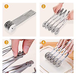 PAMISO 7 Wheel Pastry Cutter, Pasta Cutter, Adjustable Stainless Steel Round Dough Cutter Roller Cookie Pastry