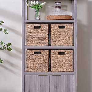 Set of 4 Wicker Storage Basket, Woven Baskets for Storage, Foldable Wicker Storage Basket for Shelf, Cube Storage Bin for Shelves, Water Hyacinth Laundry Organizer Square Shelf Baskets, 12''x12''x12''