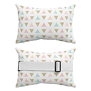 Recliner Head Pillow Ledge Loungers Chair Pillows with Insert Cartoon Triangles Patterns Blue Pink and Yellow Colors Lumbar Pillow with Adjustable Strap Patio Garden Cushion for Bench Couch, 2 PCS