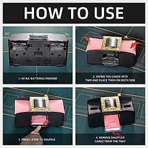 Homwom Automatic Card Shuffler of Playing Card, UNO, Texas Hold'em, Poker, Home Card Games, Blackjack, Battery Operated Electric Poker Shuffling Machine (1-2 Deck)