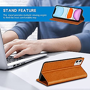 ZZXX iPhone 11 Wallet Case with [RFID Blocking] Card Slot Stand Strong Magnetic Leather Flip Fold Protective Phone Case for iPhone 11 Case Wallet(Brown-6.1 inch)