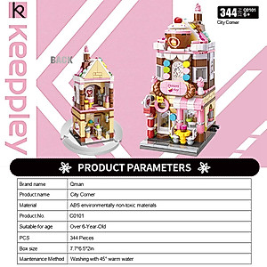 QMAN Girls Building Blocks Toy Dream Dessert House Building Kit Street-View Construction Educational Toy for Girls Age 6-12 and Up (344 Piece)