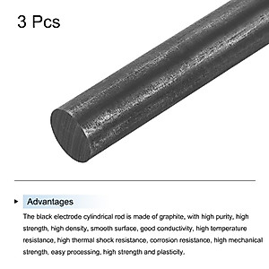 MECCANIXITY Graphite Rod, Graphite Stirring Rod Cylinder Stick Carbon Rod 250x15mm Black for Electrode, Melting Casting, Crucibles, Pack of 3