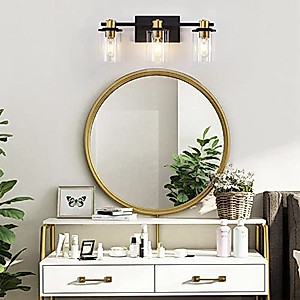 stambord 3 Light Bathroom Vanity Light, Black and Gold Bathroom Light Fixtures, Sconces Wall Lighting with Glass Shade, Modern Brushed Gold Vanity Lights for Bathroom, Bedroom, Hallway