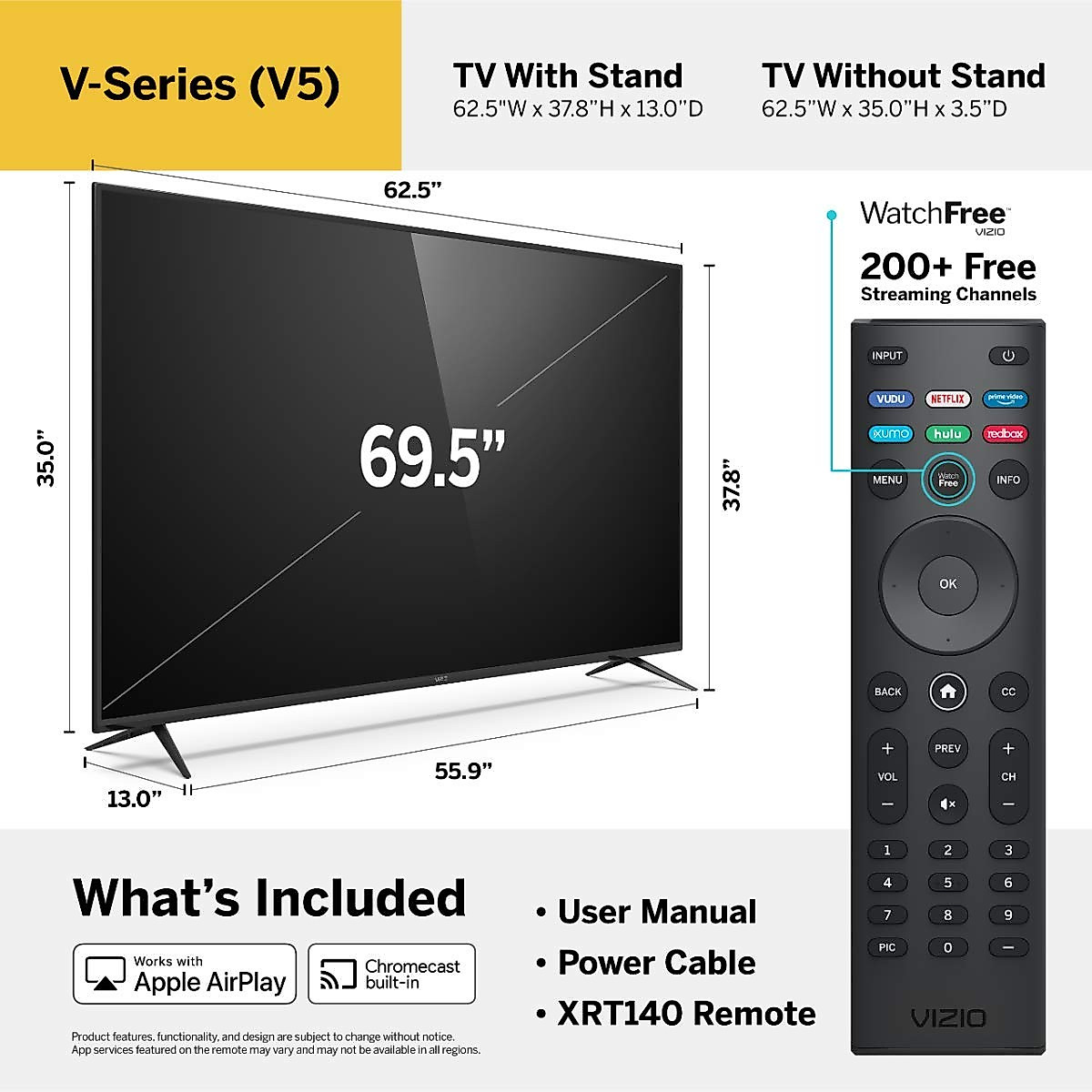 VIZIO 70-inch V-Series - 4K UHD LED HDR Smart TV with Apple AirPlay & Chromecast Built-in, Dolby Vision, HDR10+, HDMI 2.1, Auto Game Mode & Low Latency Gaming (V705-H1, 2020)
