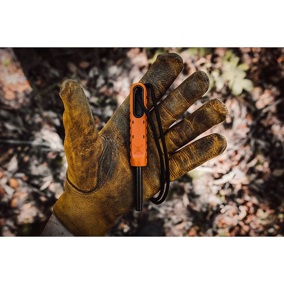EXOTAC - polySTRIKER XL Ferrocerium Fire Starter with Snap-in Striker for Emergency Campfires and Hiking Survival Supplies (Orange/Black)