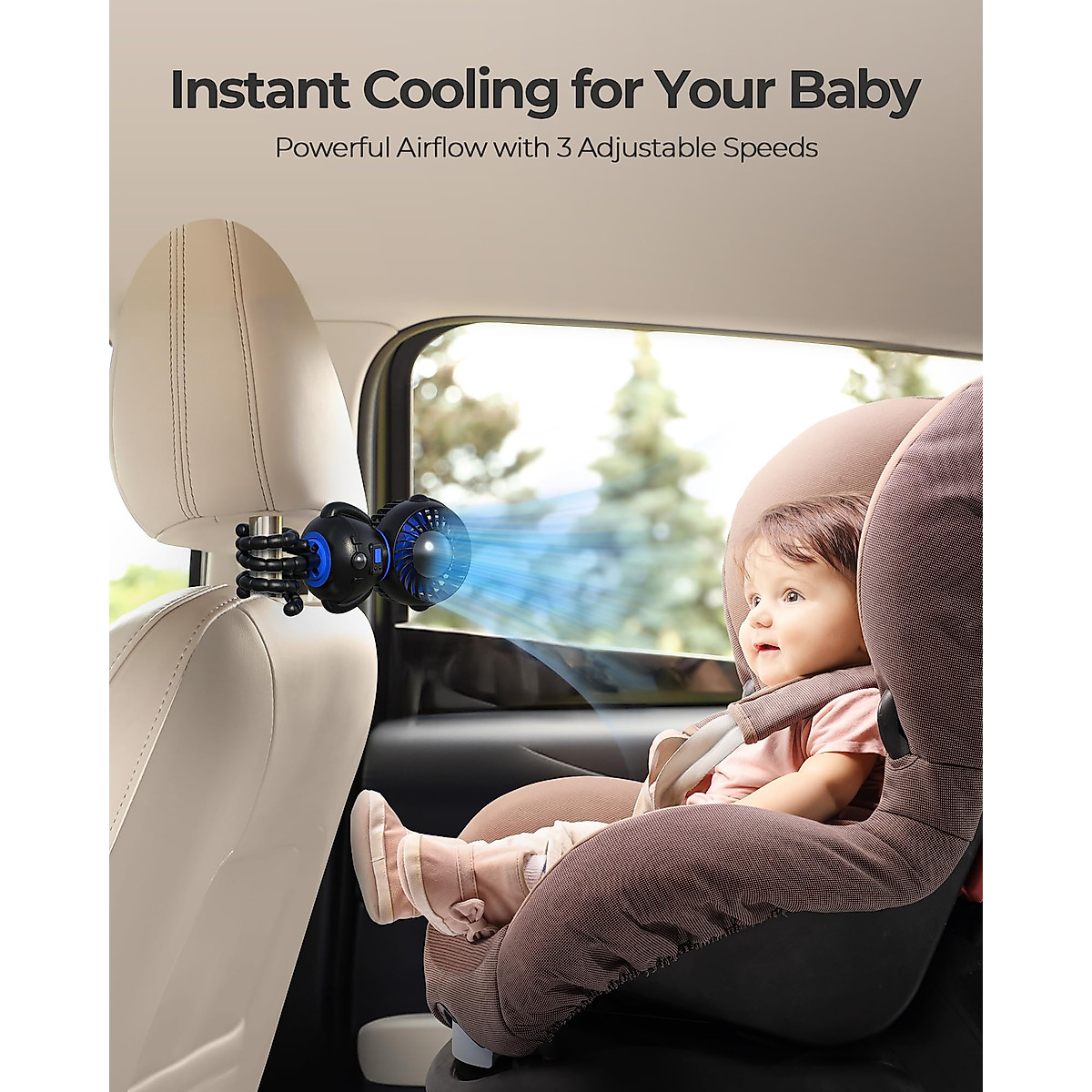 Koonie Astronaut Portable Stroller Fan, Baby-Safe Clip-on with Detachable Flexible Tripod, Rechargeable Battery-Operated, 3-Speeds, 270° Rotation - Ideal for Car Seats, Cribs, Treadmills, Travel