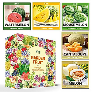 5 Variety Melon Fruit Seeds Packets - Crimson Watermelon, Green Honeydew Melon, Melothria scabra, Cantaloupe and Yellow Watermelon for Your Fruit Garden W/Gift Box Planting Instructions