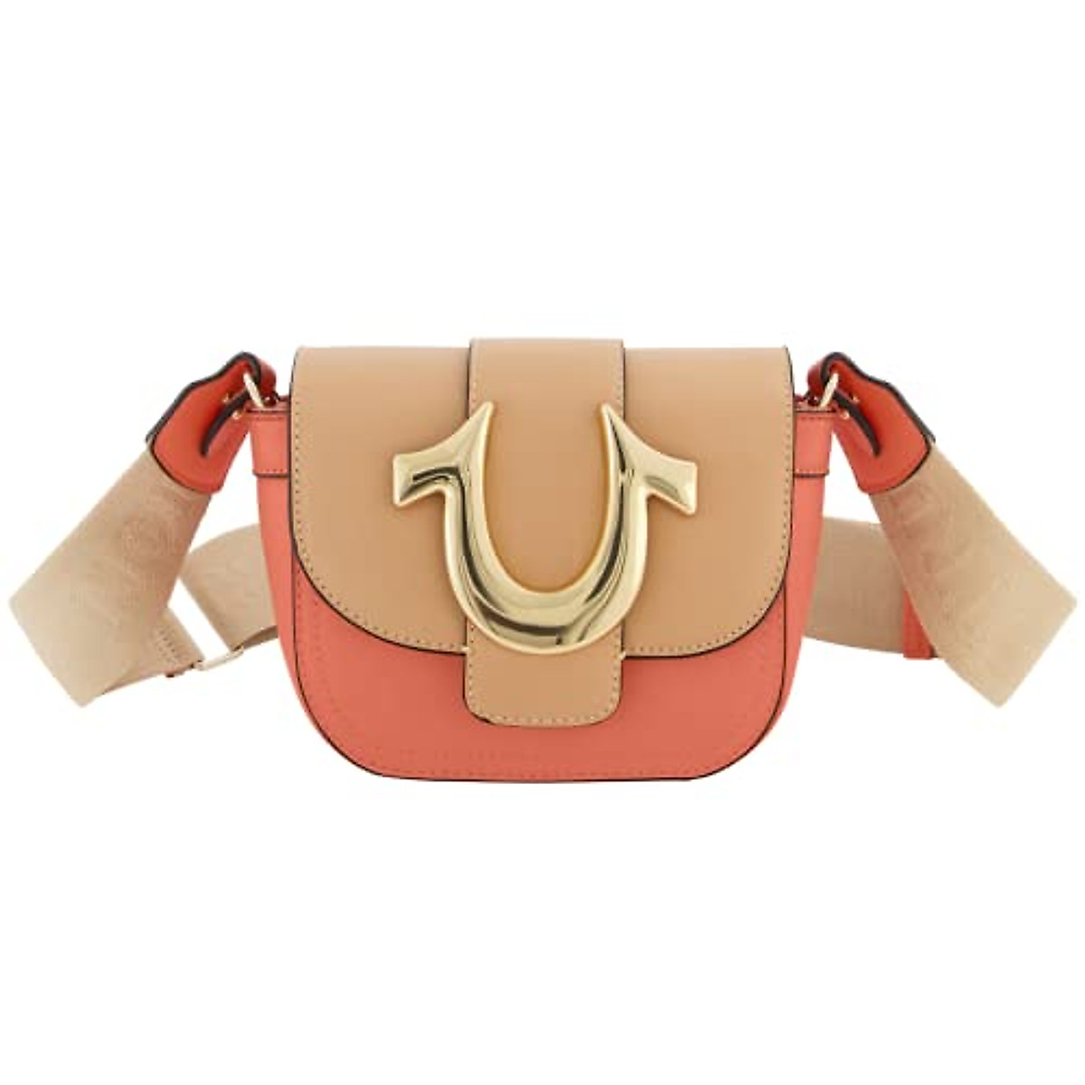 True Religon Women's Crossbody Bag, Mini Flap Adjustable Shoulder Handbag with Horseshoe Logo, Tan