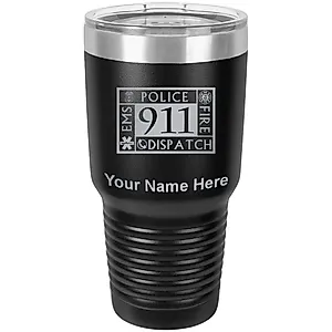 LaserGram 30oz Vacuum Insulated Tumbler Mug, Emergency Dispatcher 911, Personalized Engraving Included (Black)