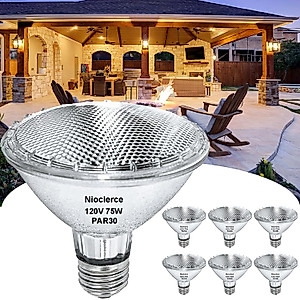 Nioclerce PAR30 Short Neck Halogen 75W 120V - 6 Pack PAR30 Flood Light Bulbs Warm White, PAR30 Dimmable E26 Base, Long Lasting PAR30 Halogen Bulb for Accent Lighting, Tracking Light, Recessed Light