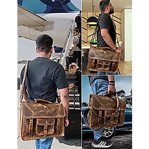 Leather Messenger Bag for Men - Full Grain Leather Briefcase Laptop Satchel Office Crossbody Travel Bag by Rustic Town (16 Inch, Brown)