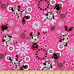 Springs Creative Products Disney Minnie Bowtique Cotton Minnie Allover Quilt Fabric, Pink, Quilt Fabric By The Yard