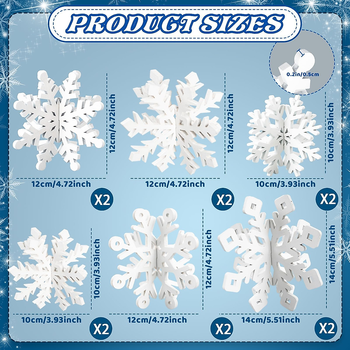 OuMuaMua 12 Set Winter Christmas Centerpiece Table Decorations - 24pcs Wooden Snowflakes Decor 3D White Snowflake Tabletop Decor for Xmas Holiday Tiered Tray Desk Winter Farmhouse Home Decor