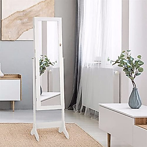 IRDFWH Lockable Jewelry Wardrobe Storage Organizer Box With Drawers White Home Furniture