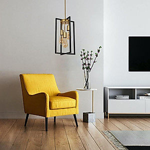 Modern Industrial Farmhouse Pendant Lighting, Rectangle Black & Brass Chandelier, Hanging Light for Kitchen Island, Dining Room, Entryway, Hallway (3-Light)