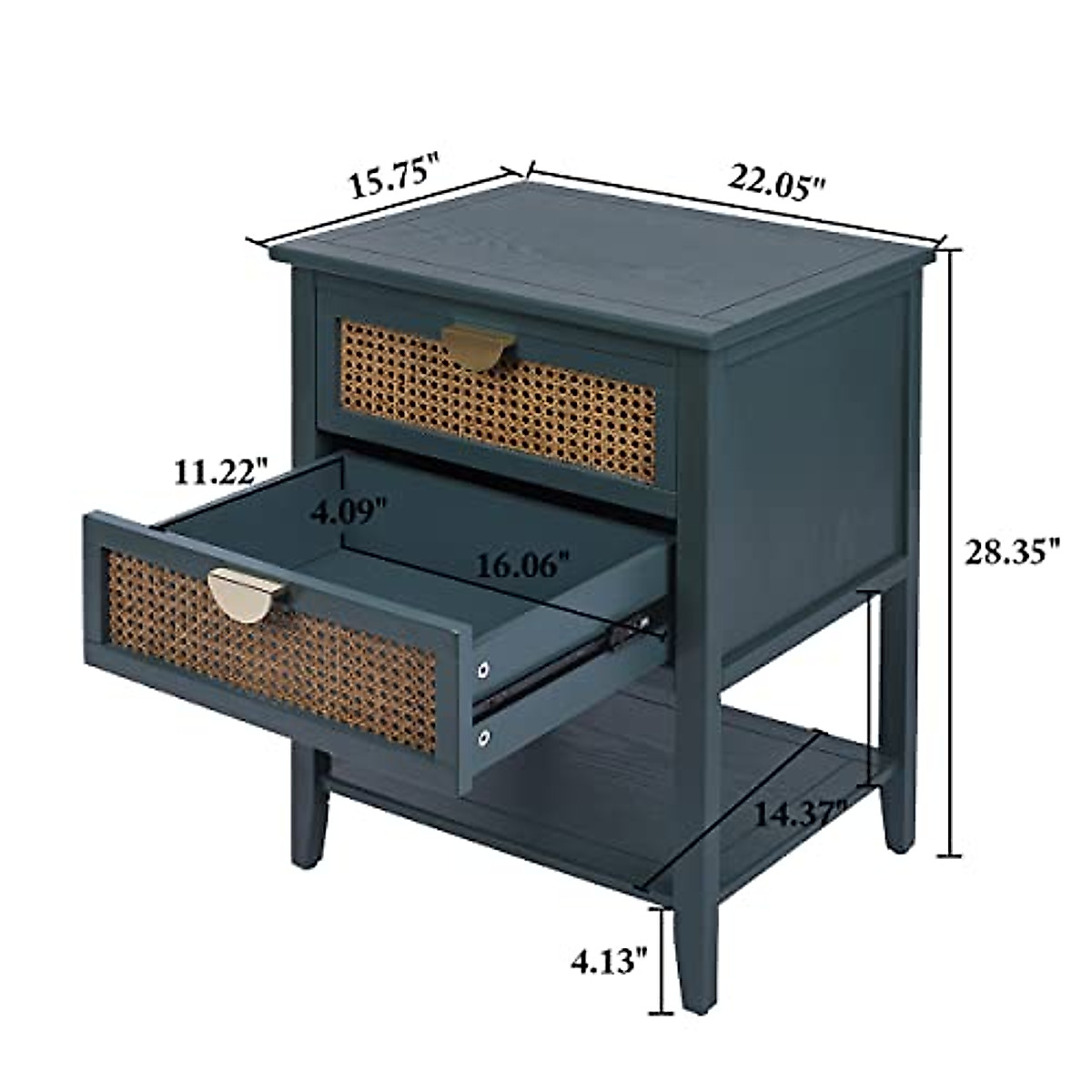 PEIHONGET Nightstands with 2 Drawers, Rattan Night Stand Bedside Table End Table Standing Storage Cabinet Organizer Dresser Drawer and Shelf for Entryway, Living Room, Bedroom, Nursery(Green)