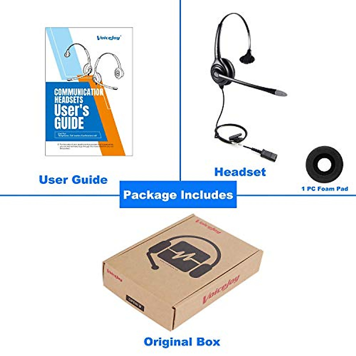 VoiceJoy Monaural Headset with Noise Cancelling Microphone with QD (Quick Disconnect),Compatible and Plantronics QD Quick Disconnect Connector