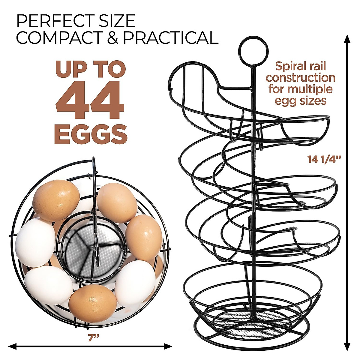 Fresh Egg Holder Countertop, Egg Skelter, Spiral Egg Holder with Storage Basket, Chicken Egg Holder, Large Capacity Egg Storage for Kitchen, Holds Up to 3 Dozen Eggs