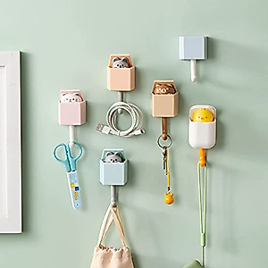 Cute Cat Hooks, Wall Mounted Adhesive Hook Coat Hooks, Cat Mouse Chick Bear Hooks for Coat Scarf Hat Towel Bag Wall Hanging Decorations