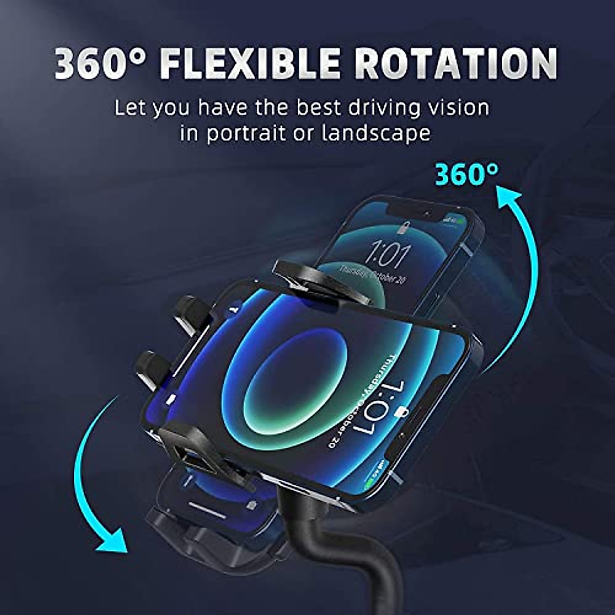 Cup Phone Holder for Car, Car Cup Holder Phone Mount with 360° Rotation Adjustable Long Gooseneck, Car Phone Holder Mount for All Smartphones Cup Holder Phone Holder