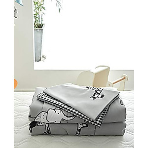 Flysheep 4 Piece Gray Grey Toddler Bedding Set with Multi Animals Printed for Baby Boys - Includes Quilted Comforter, Flat Sheet, Fitted Sheet & Pillow Case, Soft & Comfortable Microfiber