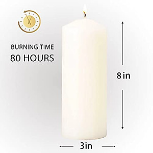 HOSVOT 2 Packs 3x8 White Pillar Candle, Large Pillar Candles, Tall Candles, Unscented Pillar Candles for Wedding, Church, Festival, Restaurant, Home Decoration