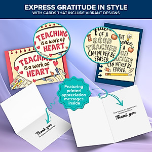Decorably 24 Pack Teachers Appreciation Cards with Envelopes & Stickers - 24 Unique Designs with Printed Message Inside Teacher Thank You Cards for Teachers, 4x6in Teacher Appreciation Card