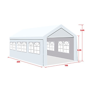 10'x20' Heavy Duty Carport Gazebo, Canopy Garage, Car Shelter with Windows