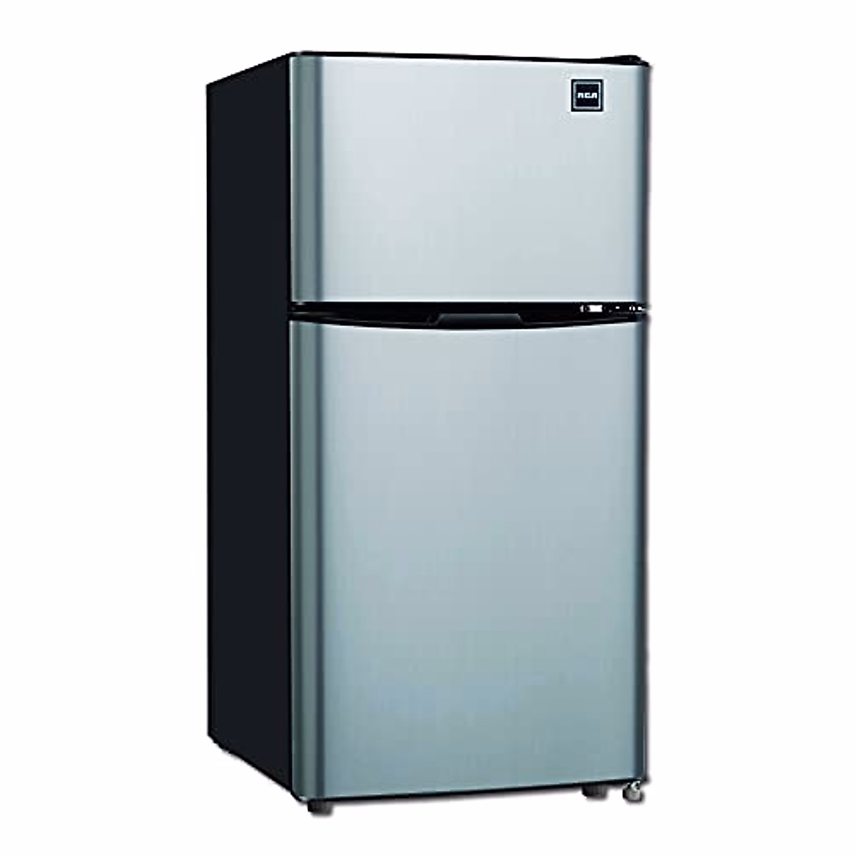 RCA RFR459 Compact Fridge with Freezer-Dual Adjustable Thermostat-Reversible Door-Removable Glass Shelves-Ideal for Bedroom/Dorm/Apartment/Office-4.5 Cubic Feet-Platinum, cu. ft, Stainless