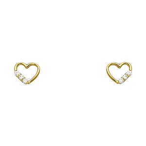 14k Yellow Gold Cut-Out Heart Stud Earrings with Screw Back