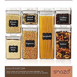 Shazo (Set of 7 Airtight Food Storage Containers with Lids - Leakproof, BPA Free Clear Plastic Cereal Containers for Kitchen & Pantry Organization