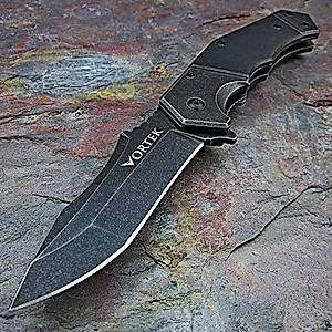 VORTEK SPROCKET: Black G10 Handles, Ball Bearing Pivot System, 8Cr13MoV Drop Point Blade, Great Everyday Carry Knife EDC with Stainless Steel Pommel