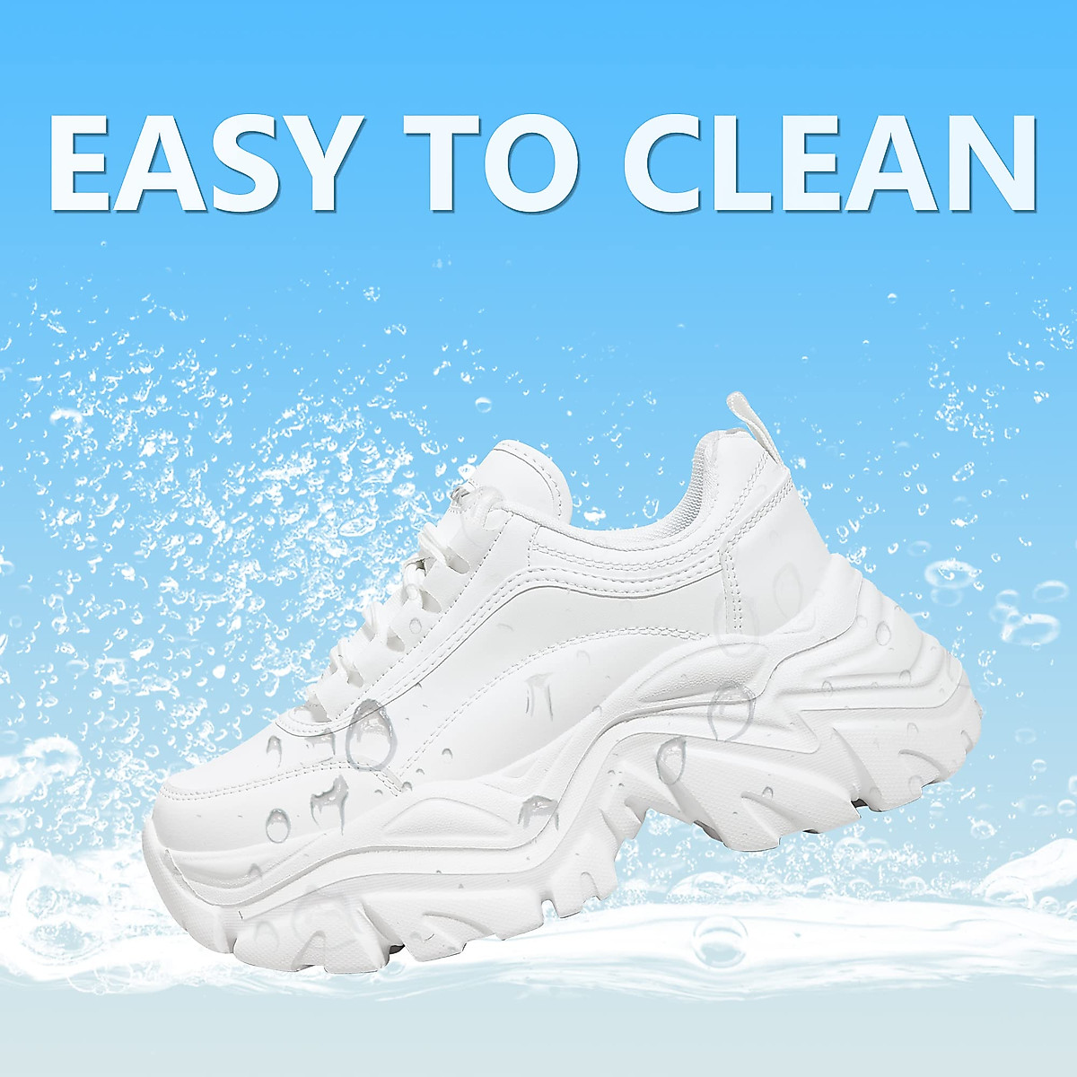 K KIP WOK Chunky Sneakers for Women Fashion Platform White Leather Casual Dad Shoes Comfortable Wedge Walking Sport Sneakers(White,8B(M) US