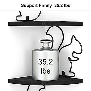 Alsonerbay Black Corner Shelf 4 Tier Shelves for Wall Storage, Easy-to-Assemble Floating Wall Mount Shelves for Bedrooms and Living Rooms (Squirrel Shaped)