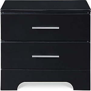 ClickDecor Hudson End Side Nightstand with 2 Drawers, Wooden Accent Table for Bedroom with Matte Chrome Handle, Black