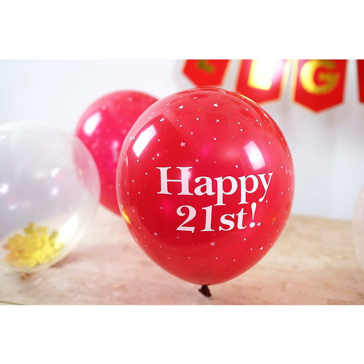 FINALLY LEGAL Red & Gold Party Pack - 21st Birthday Banner, Balloon and Swirls Pack- Birthday Decorations - 21st Birthday Party Supplies, Favors and Gifts