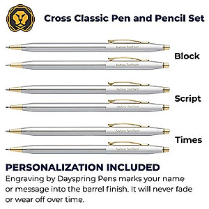 Dayspring Pens Engraved Cross Pen Set | Personalized Cross Classic Century Medalist Pen & Pencil Set. Custom Engraved With Your Name or Message