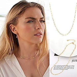 Aobei Pearl 18k Gold Oval Link Chain Choker Paperclip Necklace North Star Charm Short Adjustable Layering Necklace Minimalist Jewelry for Women 16’’