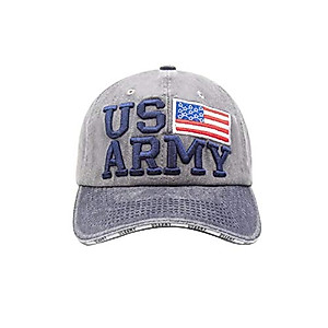 Anna-Kaci USA American Flag Hat for Men and Women US Army Letter Embroidered Color Block Washed Cotton Baseball Cap, Grey